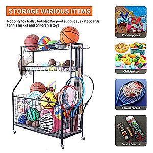 Lhysn Carbon Steel Sports Equipment Storage Rack, 2 Baskets, 2 Lockable Wheels Guaranteed