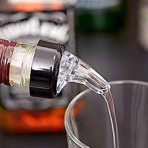 (Pack of 6) Measured Liquor Bottle Pourers, 1 oz, Clear Spout Bottle Pourer with Red Tail and Black Collar, Measured Pour Spouts by Tezzorio