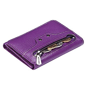 AINIMOER Small Leather Wallet for Women, Slim Compact Credit Card Holder RFID Blocking Wallets Organizer with Coin Pocket, Lichee Purple