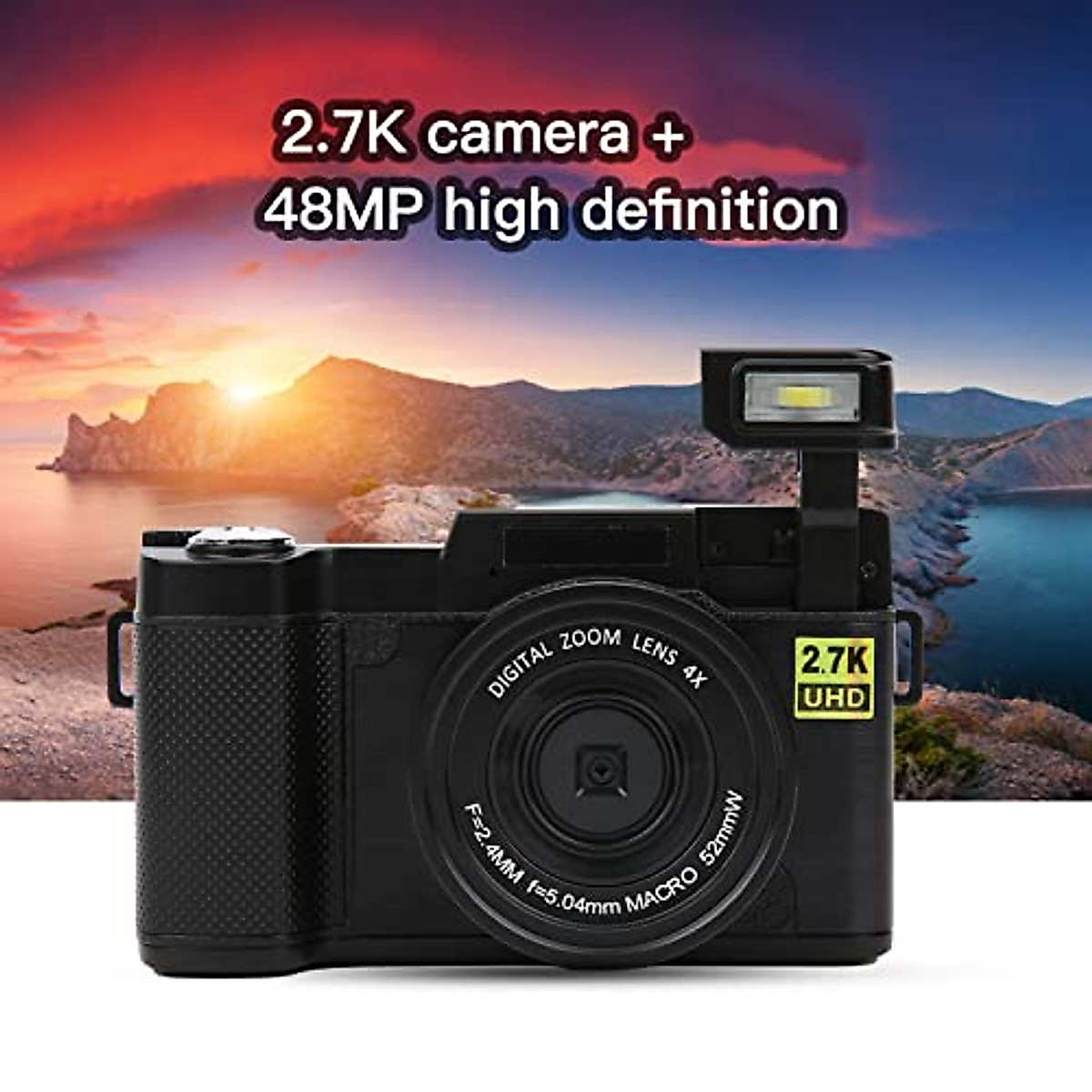GOWENIC Digital Camera 2.7K 48MP High Definition Compact Camera, 3 inch LCD Screen 180 Degree Rotation Pocket Camera, USB Rechargeable Small Digital Camera, Black