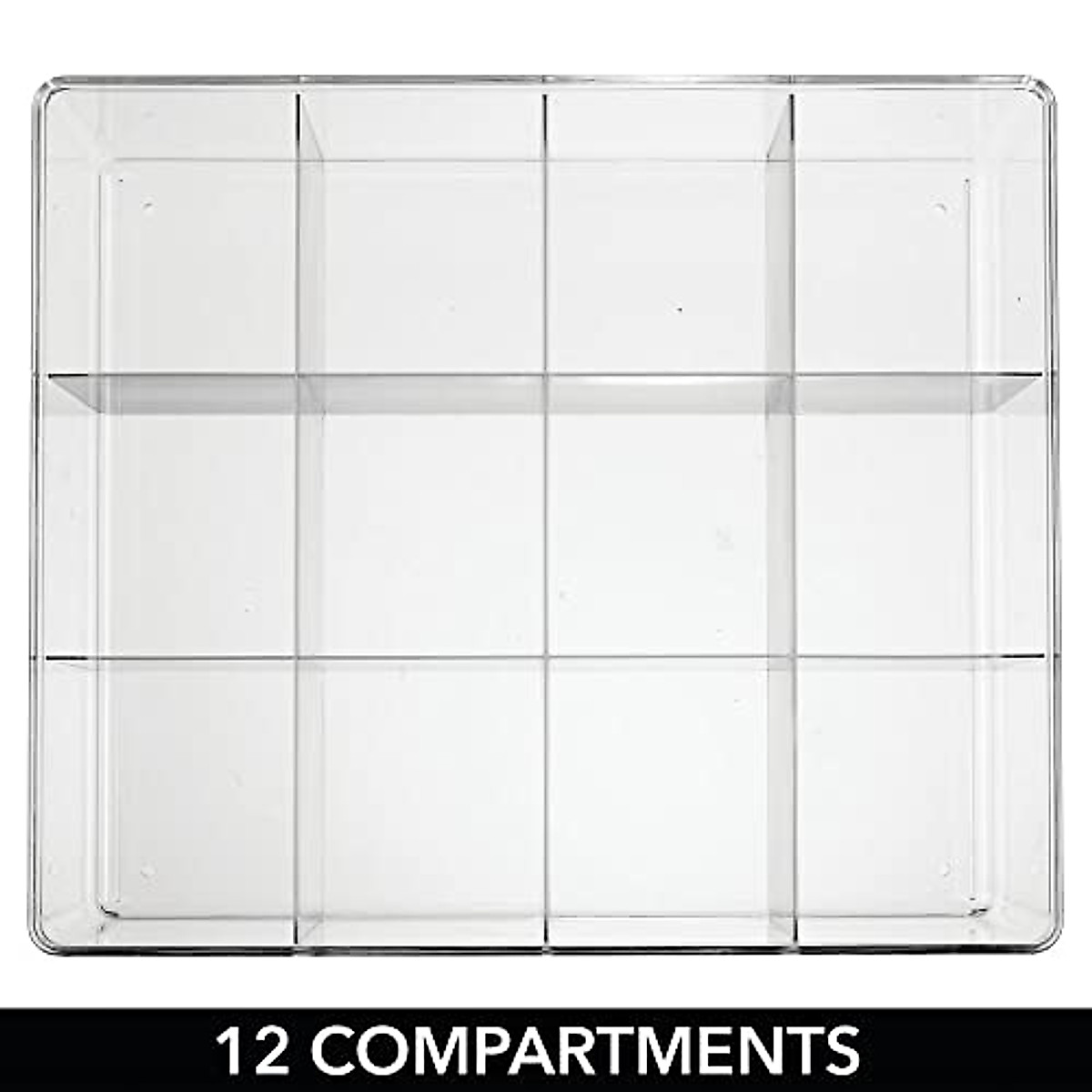 mDesign Plastic 12 Compartment Divided Drawer and Closet Storage Bin - Organizer for Scarves, Socks, Ties Bras, and Underwear - Dress Drawer, Shelf Organizer - Lumiere Collection - 8 Pack - Clear