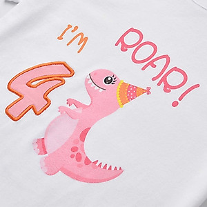 AMZTM 4th Birthday Girl T-Shirt Dinosaur Themed B-Day Party Tee Gift for Toddler (US, Age, 4 Years, White)