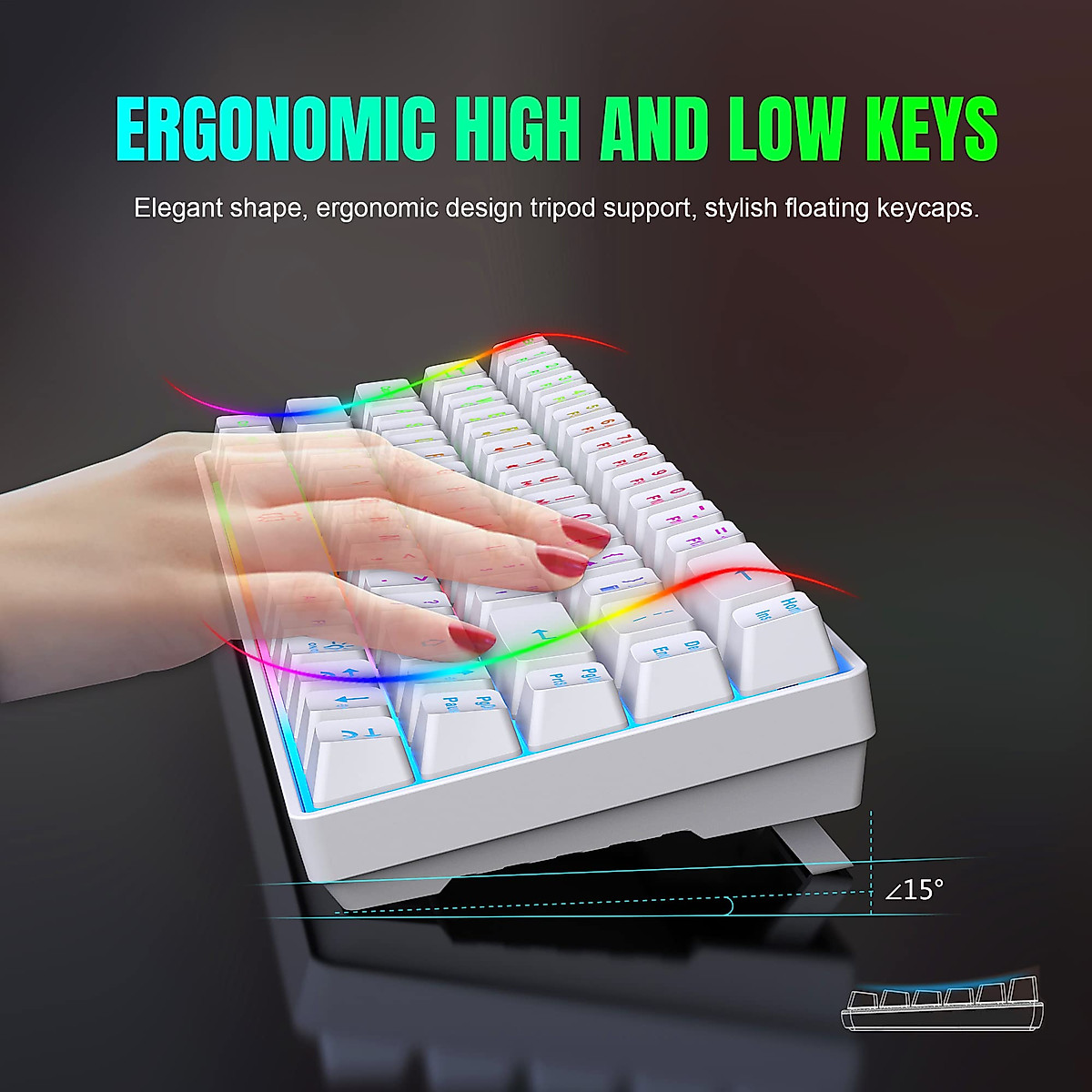 Snpurdiri 60% Wireless Gaming Keyboard and Mouse Combo,LED Backlit Rechargeable 2000mAh Battery,Mini Mechanical Feel Anti-ghosting Keyboard +Popular RGB Gaming Mice for PC Gamer (White)