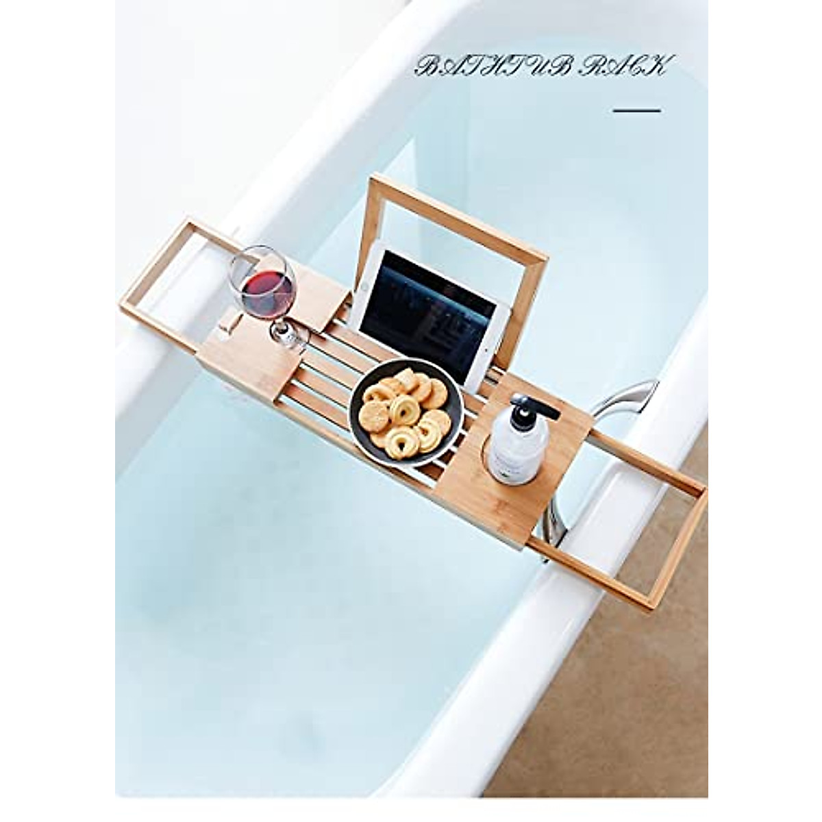 GANFANREN Extendable Bathtub Tray Shelf Bath Tub Tray Spa Bathtub Book Wine Tablet Holder Bathtub Bathroom Accessories