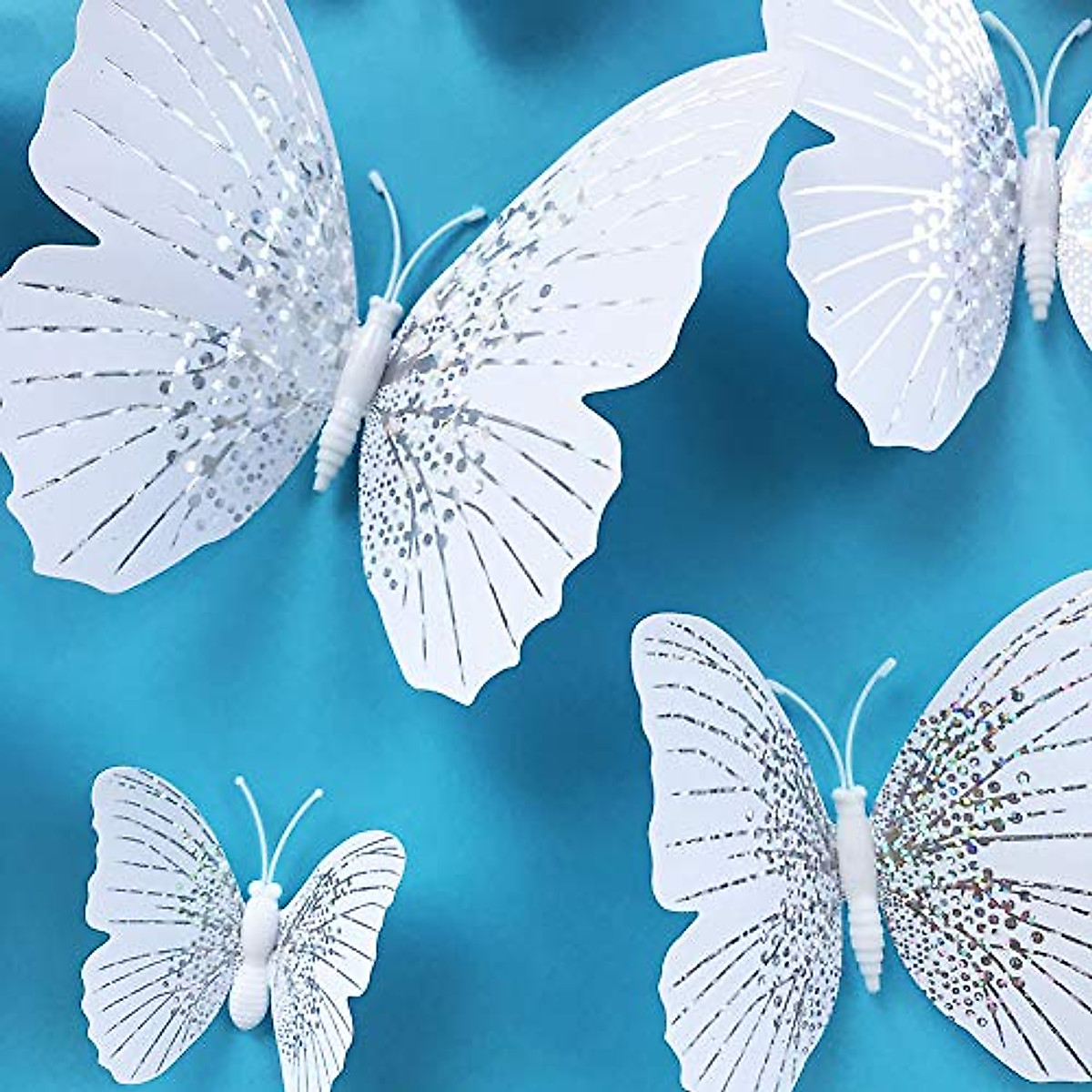 24PCS Butterfly Stickers with Sponge Gum and Magnets, White Crystal Removable Butterfly Wall Sticker Decals for Room Home Nursery Decor (White Single Wing)