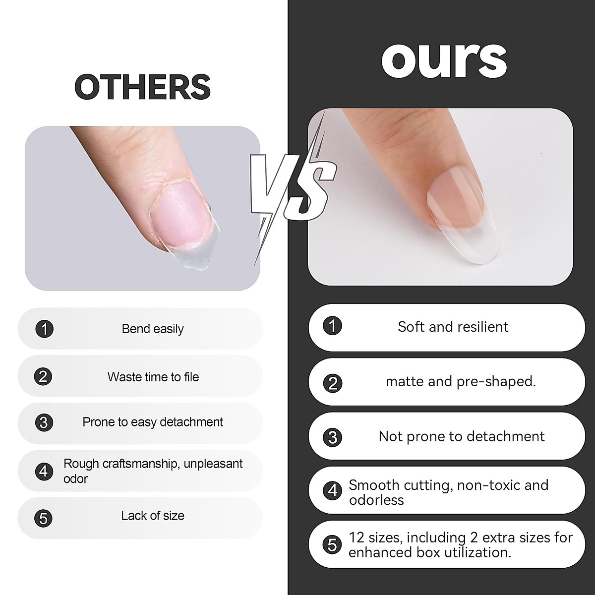 UNA GELLA Oval Fake Nails Pre-shape 504pcs Almond Gel Nail Tips Round Almond Press on Nails for Full Cover Acrylic Round Oval Full Nails False Nails 12 Sizes False Soft Gel Tips