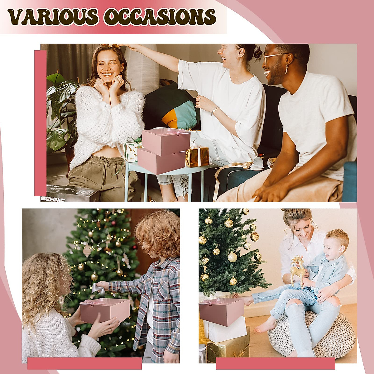 WLUSEAXI 12pack Gift Boxes with Lids,Pink Gift Boxes Bulk with Bow Ribbon,Bridesmaid Proposal Box for Presents Kraft Paper Gift Boxes for Wedding,Christmas,Halloween,Baby Shower