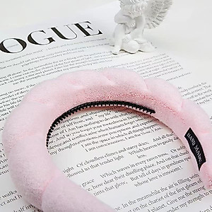 VNIHTT Bubble Makeup Headband for Washing Face Cute Pink Towel Sponge Spa Skincare Headbands Soft Fluffy Hairband for Women Girls with Wrist Towels for Wash Face and Make Up Powder Puff