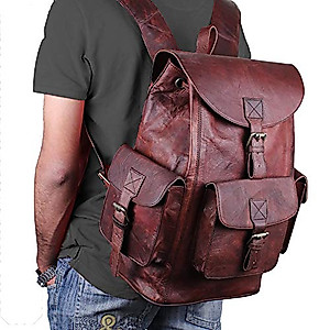 HULSH Vintage Genuine Leather Backpack For Men and Women Men’s Retro Classic Shoulder Rucksack Leather Travel Bags for College