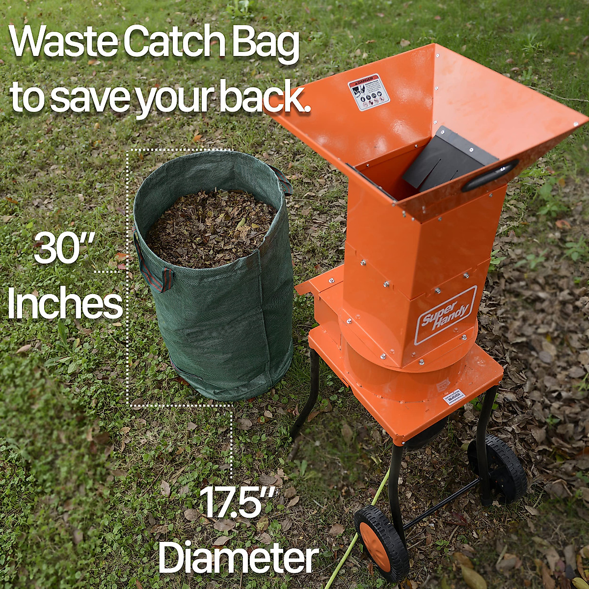 SuperHandy Leaf Mulcher Shredder Electric Green and Waste Management & Log Splitter Electric Portable 6 Ton Ram System 1-3/4eHP 15Amp 1500Watt Motor Horizontal [Bundle Deal]