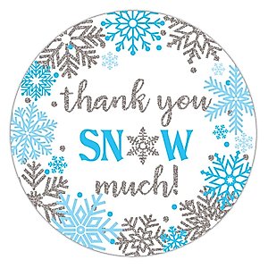 1.9 Inch Thank You Stickers Snowflake Winter Baby Shower Girl Favor Labels Set of 60 (Blue)