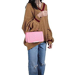 lola mae Crossbody Bags for Women Fashion Quilted Shoulder purse with Convertible Chain Strap Classic Satchel Handbag (Pink-715)