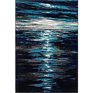 Unique Loom Metro Collection Area Rug (6' 1" x 9' Rectangle, Navy Blue/ Beige)