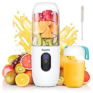 Portable Blender, Realfit 17 Oz Personal Small Blender Bottle with 4800mAh for Shakes and Smoothies, USB Rechargeable Mini Blender for Kitchen and Travel