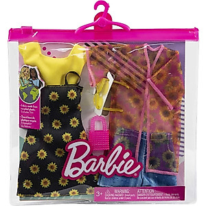Barbie Fashions 2-Pack Clothing Set, 2 Outfits Doll Include Shirt, Shorts & Kimono, Sleeveless Sunflower Dress & 2 Accessories