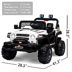 MOLACHI Kids Ride On Truck,12V Kids Electric Vehicles with Remote Control, Powered Ride on Toy Car with Large Seat, Safety Belt, Music, MP3, Ride on Toys for Age 3-5 Years Old(White)