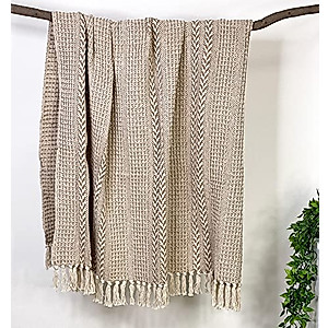 Chardin home Beige Braided Waffle Weave Throw, 50x60 Inch Recycled Cotton- Large, Wearable, Breathable, Skin-Friendly Everyday use Blanket for Couch, Bed, Sofa - Soft Lightweight Picnic Rug