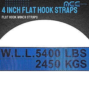 Mega Cargo Control (4 - Pack) Blue Tie Down Straps | 4" x 30' Heavy Duty Tie-Down Winch Strap with Flat Hooks | for Flat Bed, Truck, Farm, Utility Trailers