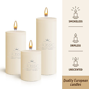 Sumind Set of 12 Poured Pillar Candles 3"x 4", 6", 8" Dripless Unscented Candle Long Clean Burning Rustic Country Style for Wedding, Christmas, Home Decor, Relaxation, All Occasions(Ivory White)