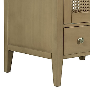 PULLAFUN 24" Bathroom Vanity Without Sink, Base Only, Rattan Cabinet with Doors and Drawer, Solid Frame and MDF Board, Natural