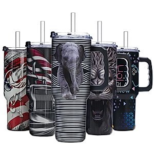 Gome 40oz Elephant Tumbler – Insulated Stainless Steel Cup with Handle, Lid & Straw, Wildlife Gifts for Women, Animal Lovers, Birthday & Nature-Inspired Gift
