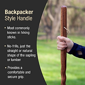 Brazos Handcrafted Wood Walking Stick, Twisted Oak, Backpacker Style Handle, for Men & Women, Made in the USA, Red, 55"