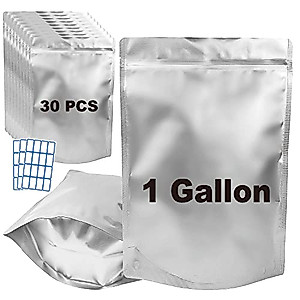 30pcs Mylar Bags for Food Storage - Extra Thick 14 Mil - 1 Gallon Ziplock Resealable Mylar Bags - Bolsas Mylar con absorbentes - Mylar Bag 1 Gallon