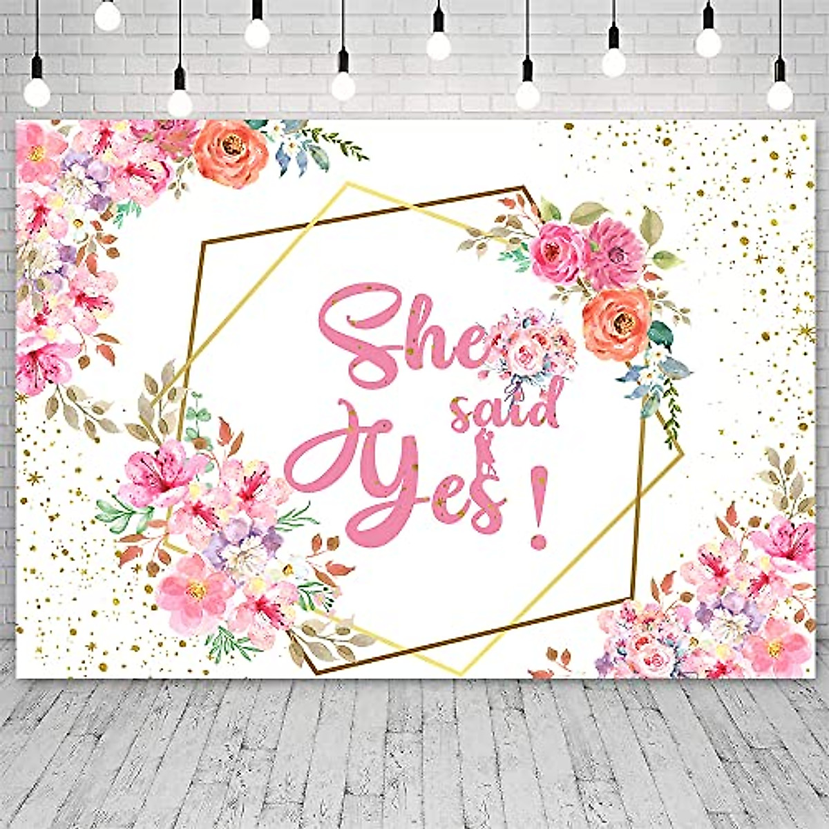 Just Married Backdrop 8x6ft Polyester She Said Yes Engagement Reception Backdrop Geometric Pink Flowers Engagement Party Reception Decorations Backdrop Wedding Party Backdrop Decoration YL096