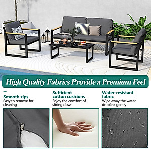 GARTOO 4-Piece Patio Furniture Set, Outdoor Aluminum Conversation Sofa Sets with Coffee Table & Cushions Chairs - Perfect for Garden, Backyard, Porch, Lawn, Poolside, Deck