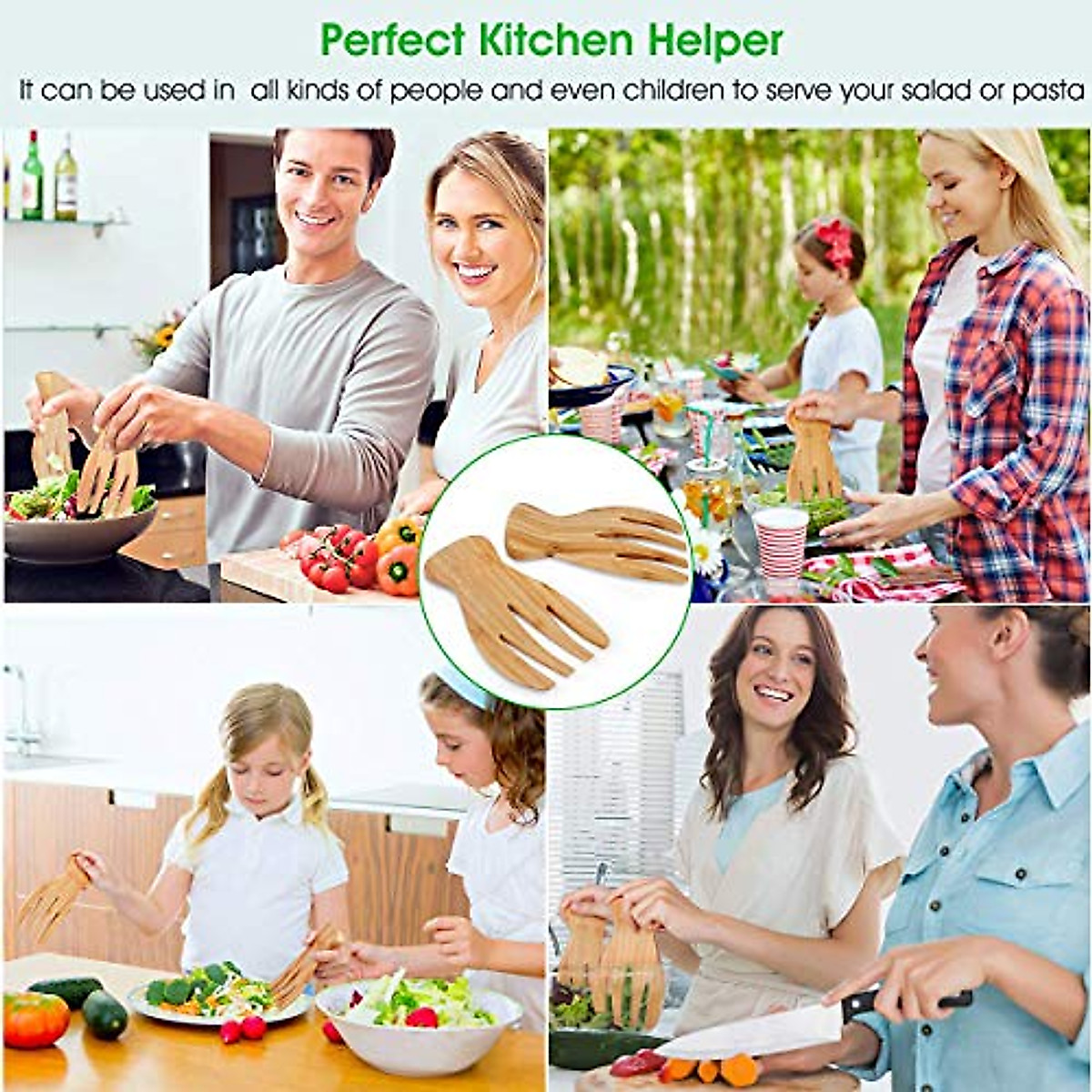 Salad Servers Bamboo Serving Tosser Server Claws Wooden Server Claws Stylish Design Best for Serving Salad, Pasta, Fruit On Your Kitchen Counter Pack of 2