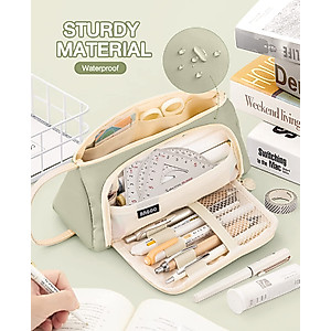 Large Capacity Pencil Case Pen Bag, Pencil Bag Stationery Storage Pencil Pouch, Handheld Makeup Pouch Holder Pencil Organizer College School Office Supplies for Student Christams Gift (Light Green)