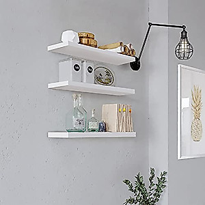 ISYOKE White Floating Shelves Set of 3 Wall Mounted Wood Shelves Modern Dispay Floating White Shelf for Bathroom,Bedroom, Living Room, White Shelves with Invisible Brackets