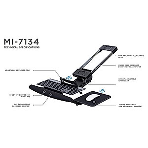 Mount-It! MI-7134 Underdesk Keyboard Drawer with Adjustable Platform, Ergonomic Gel Wrist Pad, Mouse Pad Included, Black