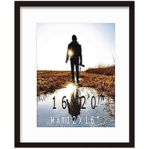 16x20inch Picture Frame Solid Wood Display Pictures 12x16 with Mat or 16x20 Wall Without Mounting Photo Frame Black（1pcs）