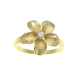 Arthur's Jewelry Yellow gold plated sterling silver 925 15mm Hawaiian plumeria flower cz ring size 7