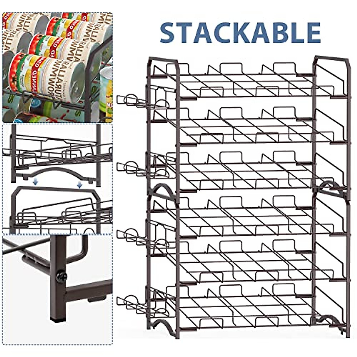 Bextsrack Can Rack Organizer, Stackable Pantry Organizer Can Storage Dispenser Holds up to 42 Cans for Kitchen Cabinet or Counter-Top, Bronze