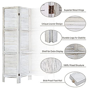 AMBITION LAND Room Divider, Privacy Screen, Room Dividers and Folding Privacy Screens Room Divider Wall Panels Room Divider with Shelves, 5 Panel White