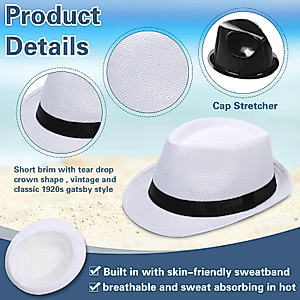 Lasnten 24 Pack 1920s Fedora Hats Bulk for Men Short Brim Sun Panama Hats for Women Party Costume, Circumference 60 cm(White)