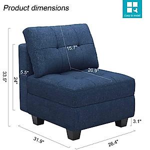 Belffin Middle Module Seat for Modular Sofa Sectional Couch with Storage Accent Armless Sofa Chair Modern Fabric Blue