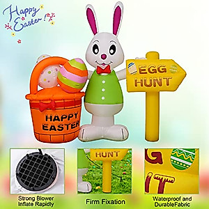 6FT Easter Inflatable Outdoor Decorations Easter Inflatable Bunny and Eggs Basket with Led Lights Blow Up Yard Decorations for Holiday Party (Easter Bunny)
