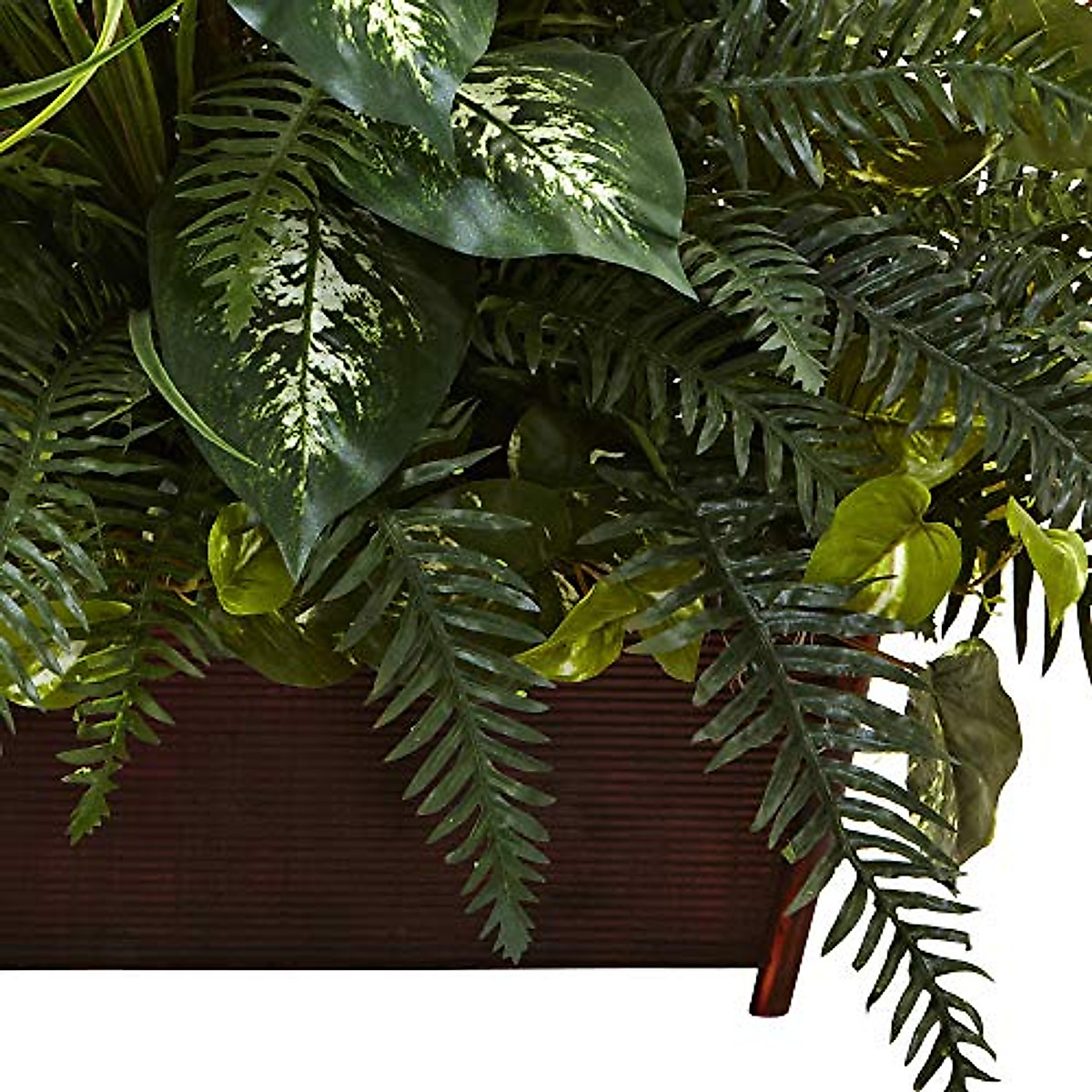 Nearly Natural 6792 Mixed Grass and River Fern with Wood Planter, 30.75'' x 12.5'' x 22.5''