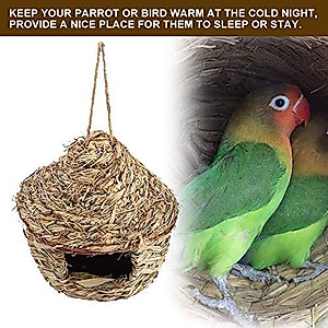 Fdit Bird Nest, Handwoven Straw Bird Nest Cage House Hatching Breeding Cave in 3 Size for Parrot, Canary or Cockatiel or Other Birds(S)