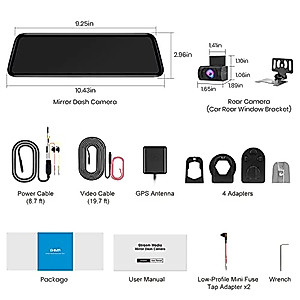 AUTO-VOX V5PRO OEM Look Rear View Mirror Camera with Neat Wiring, No Glare Mirror Dash Cam front and rear, 9.35'' Full Laminated Ultrathin Touch Screen, Dual 1080P Super Night Vision Car Backup Camera