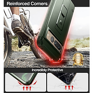 Dexnor Full Body Case for Google Pixel 7 Pro, [Built in Screen Protector and Kickstand] Heavy Duty Military Grade Protection Shockproof Protective Cover for Google Pixel 7 Pro (Military Green)