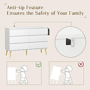 NUNU LAB Dresser for Bedroom Wooden with 6 Drawers, Chest of Drawers with Metal Rails for Bedroom, Living Room, Storage Cabinet, Closet, Hallway High Dresser, White