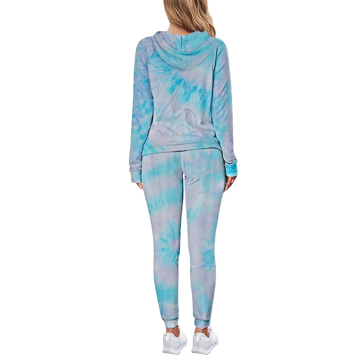FUPHINE Women's Tie Dye Jogger Outfit Sweatsuit 2 Piece Sweatshirt Long Sleeve Hooded and Pants Lounge Sets Tracksuit (Tie-Dye Light Purple,XL)