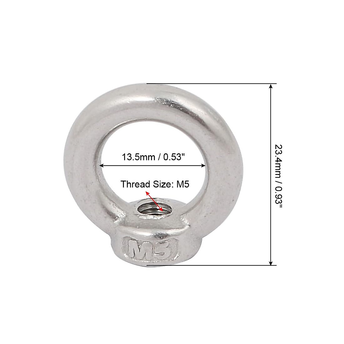 uxcell Lifting Eye Nut M5 Female Thread 304 Stainless Steel Round Shape for Rope Fitting Pack of 10