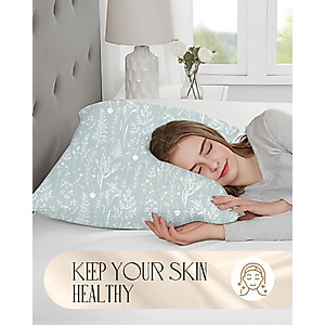 Miss Adola 2 Pack Mulberry Silk Pillow Case for Hair and Skin 19 Momme Standard 26"x20" Floral Plants Sage Green Silk Pillowcase Soft Smooth Silk Pillowcase Sleeping for Moms, Women