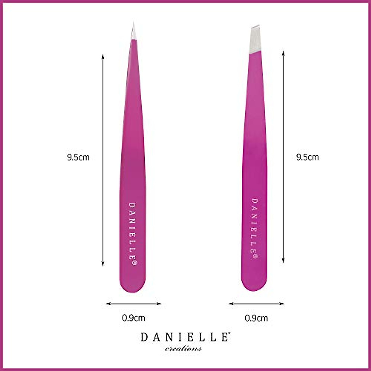 Danielle Creations Soft Touch Slant and Point Stainless Steel Tweezers, Pink