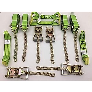 8 Point Kit 18' Heavy Duty TECNIC Strap Kit for Rollback/Flatbed Tie Downs with 12" Chain Tail